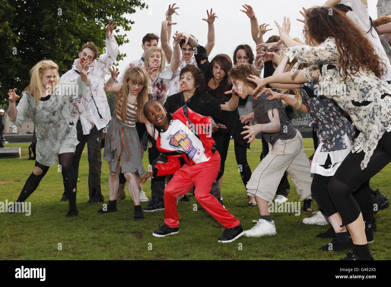 British dance star Akai Osei (in red) and dancers from Rhythm Nation ...