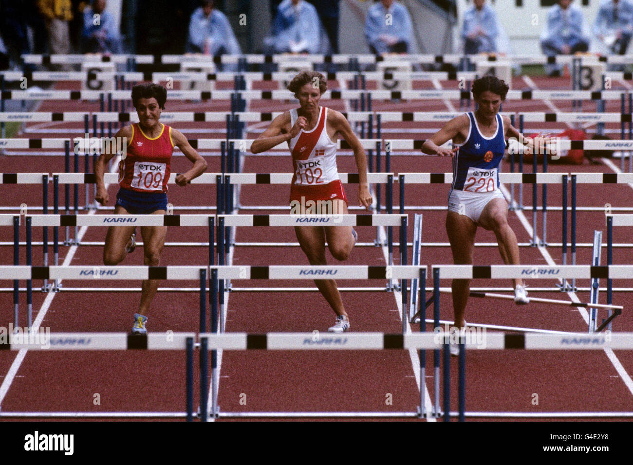 (l-r) Spain's Maria Martinez, Denmark's Helle Sichlau and East Germany ...