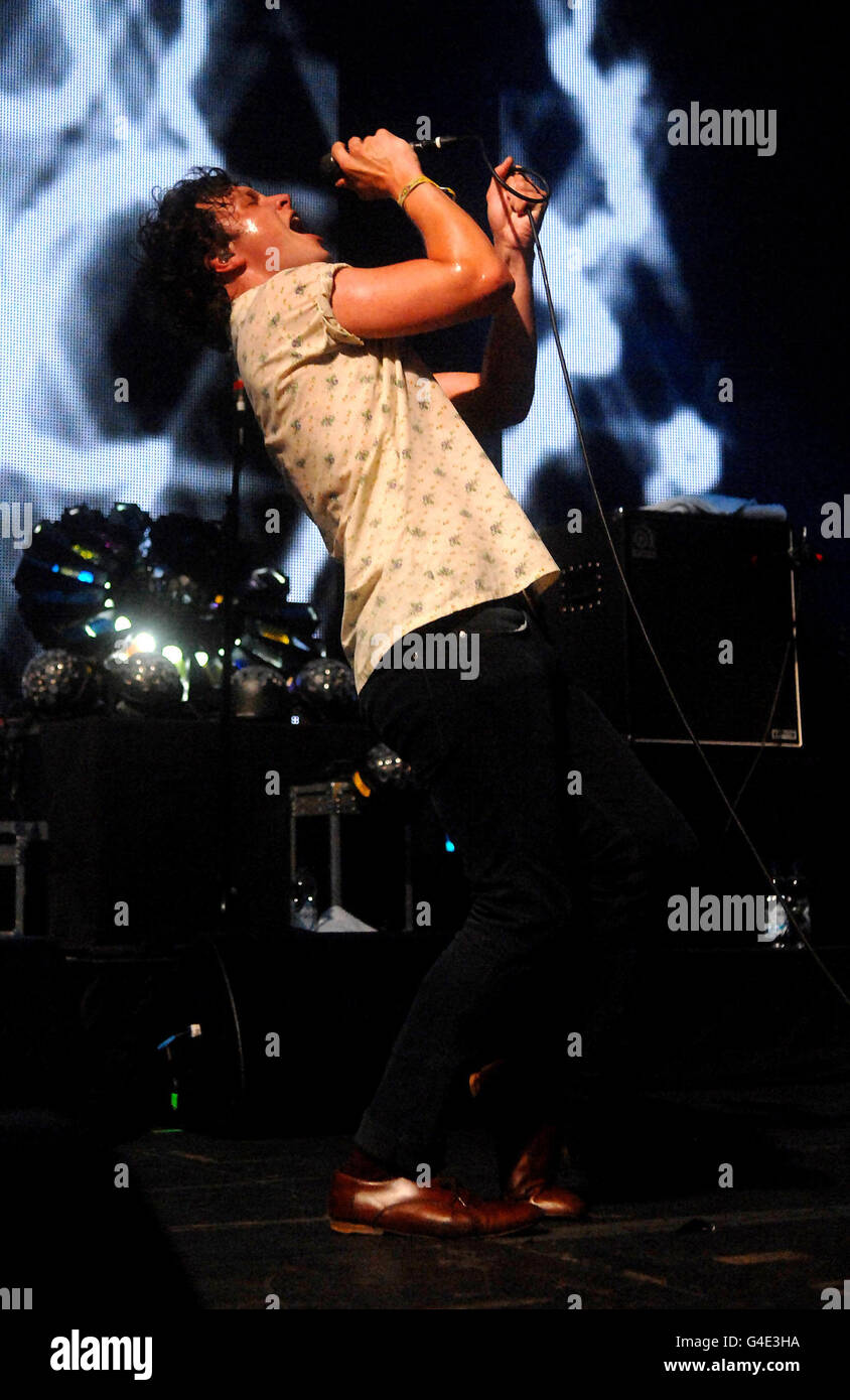 Ed Macfarlane of Friendly Fires performs on stage at the Roundhouse in ...