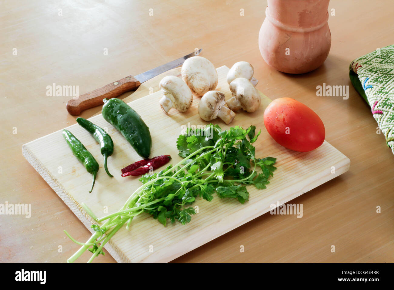 Photograph of dfiferent food ingredients on a cutting board Stock Photo ...