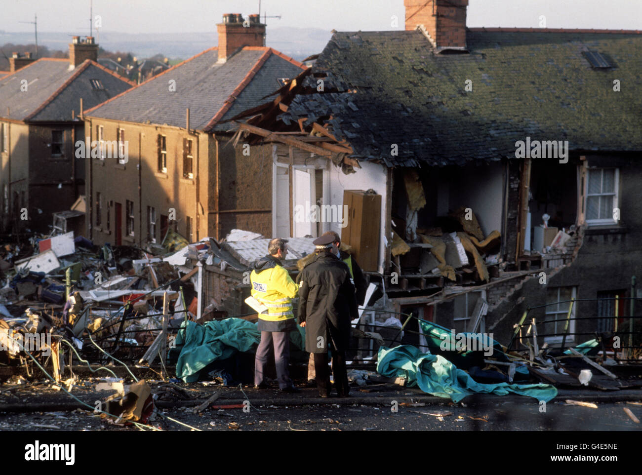 Police officers at the scene in Lockerbie, Scotland, after a Boeing 747 ...