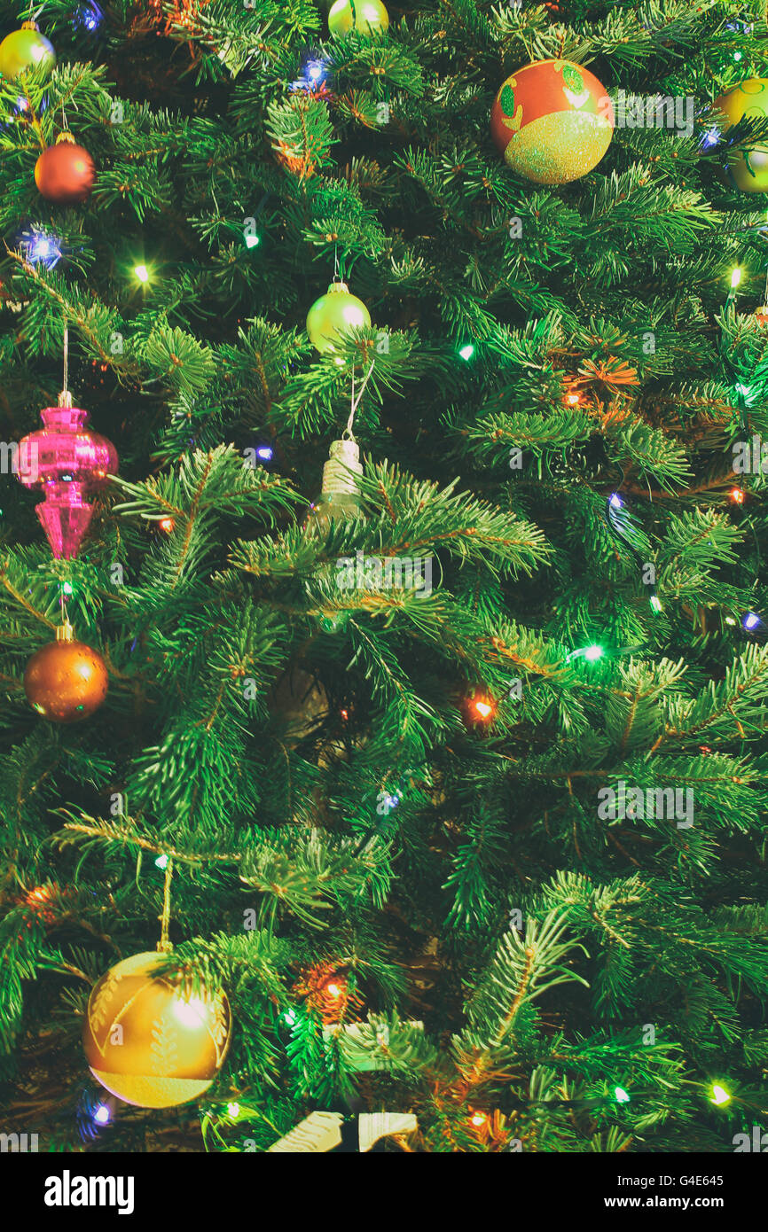 Photograph of a Christmas tree with lights and spheres Stock Photo - Alamy