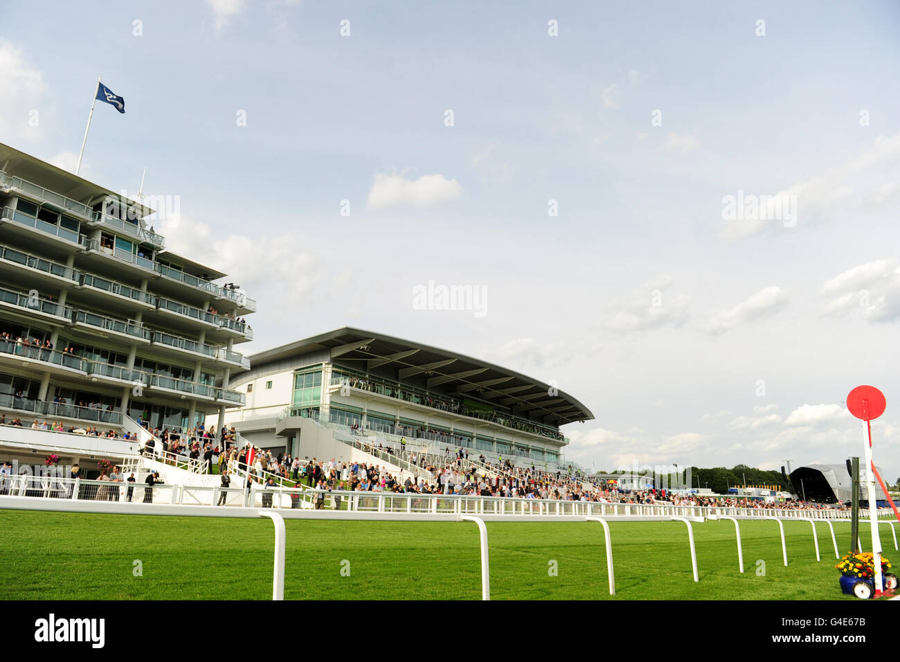 General view of the grandstand at Epsom Downs Racecourse Stock Photo ...