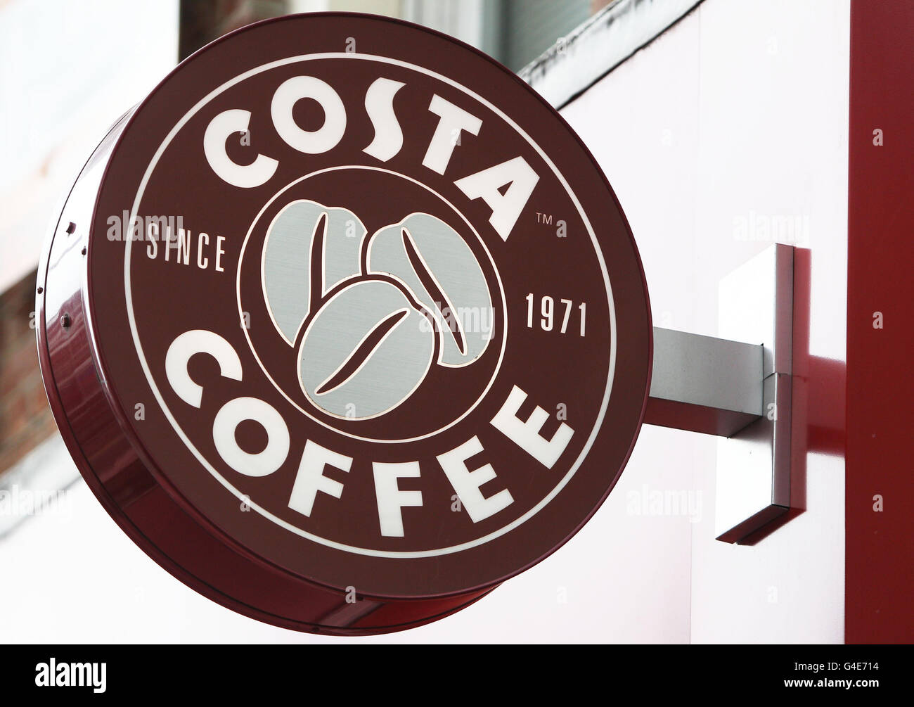 General view of Costa Coffee shop logo, part of Whitbread PLC stable ...
