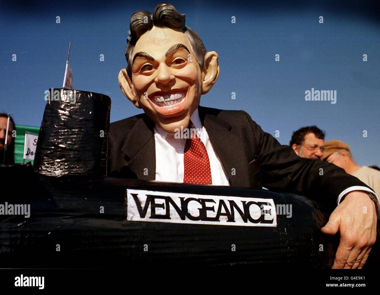 A CND protester dressed in a Tony Blair mask demonstrates at the ...