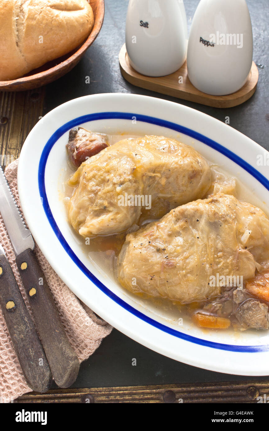 Stuffed cabbage rolls with minced meat in plate Stock Photo - Alamy