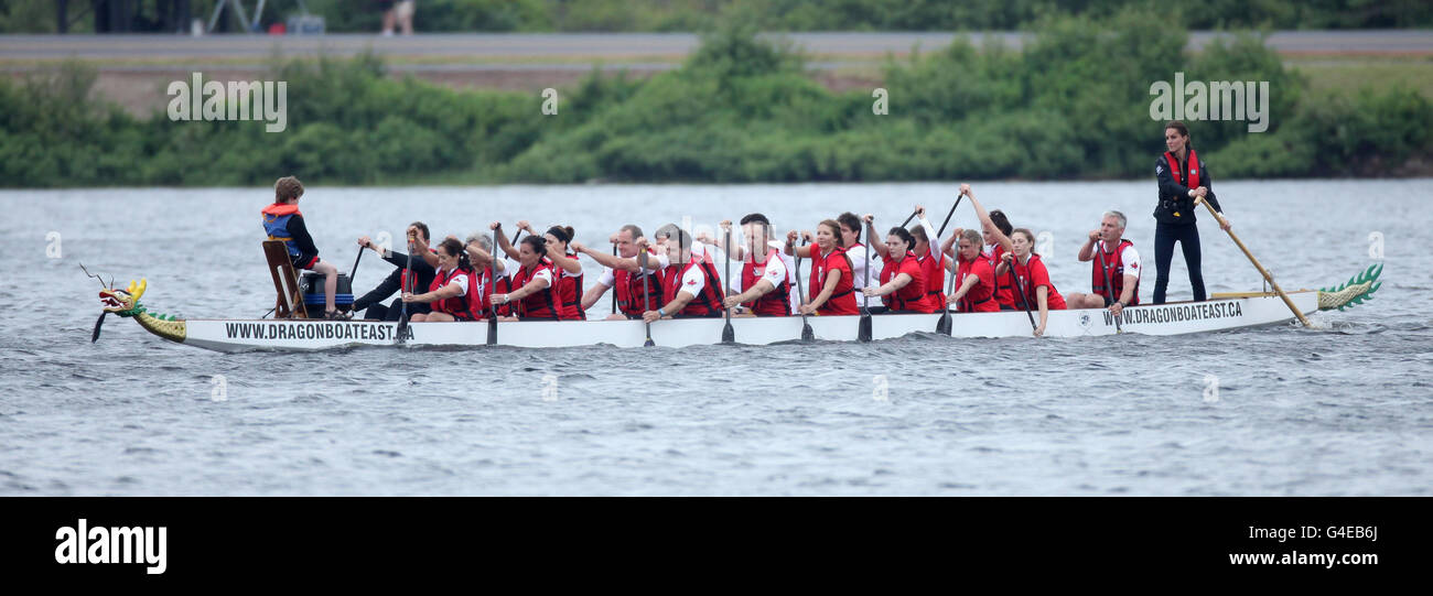 The Duchess of Cambridge rows in a dragon boat across Dalvay lake in ...
