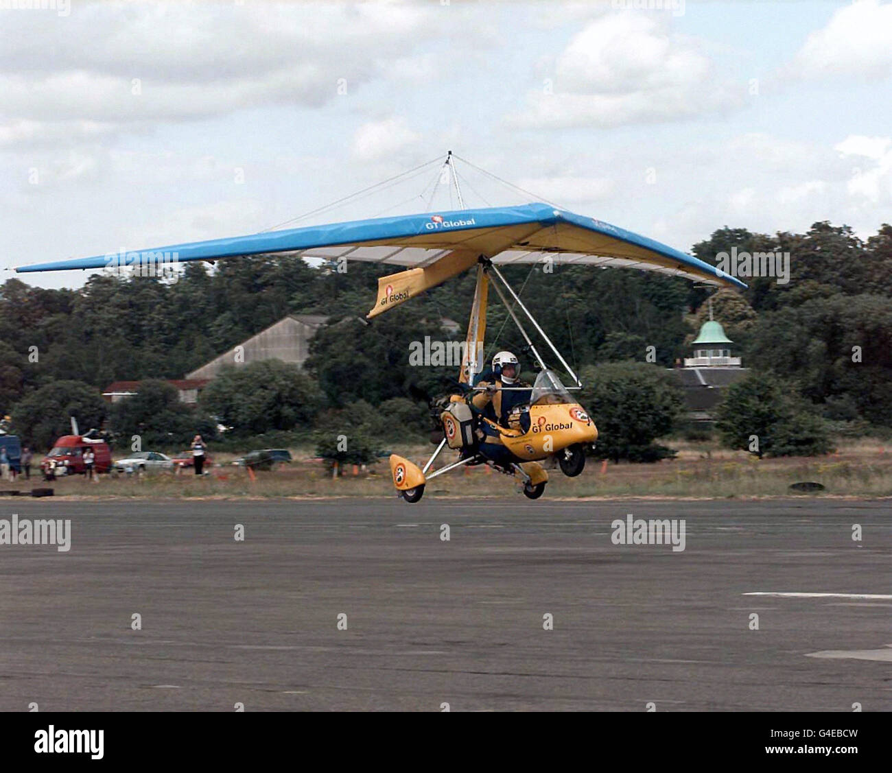 Microlight pilot Brian Milton touching down at Brooklands airfield in ...