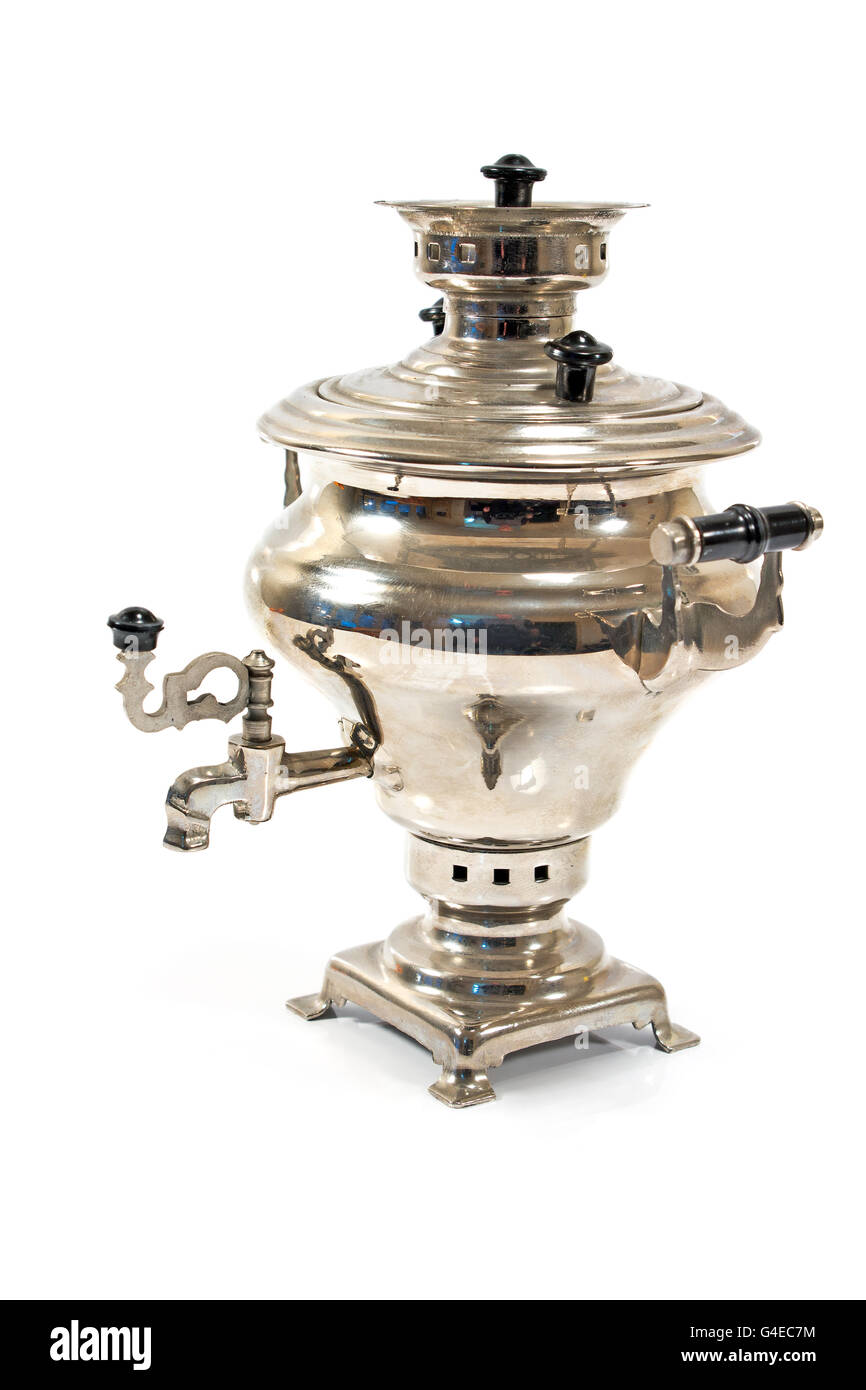 Old russian tea samovar isolated on white Stock Photo - Alamy