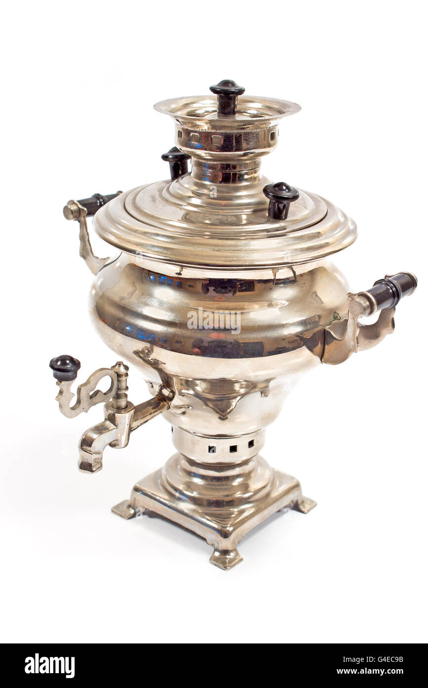 Old russian tea samovar isolated on white Stock Photo - Alamy
