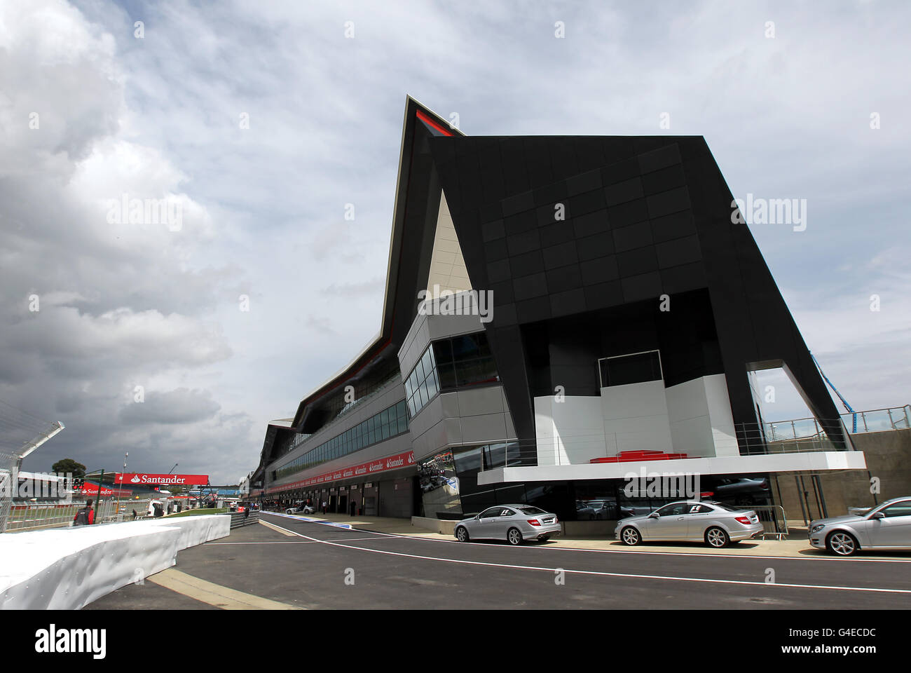 General view of the Pit lane and paddock at Silverstone during paddock ...