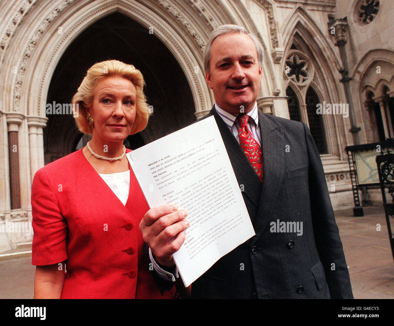 Neil Hamilton and his wife Christine outside the High Court where ...