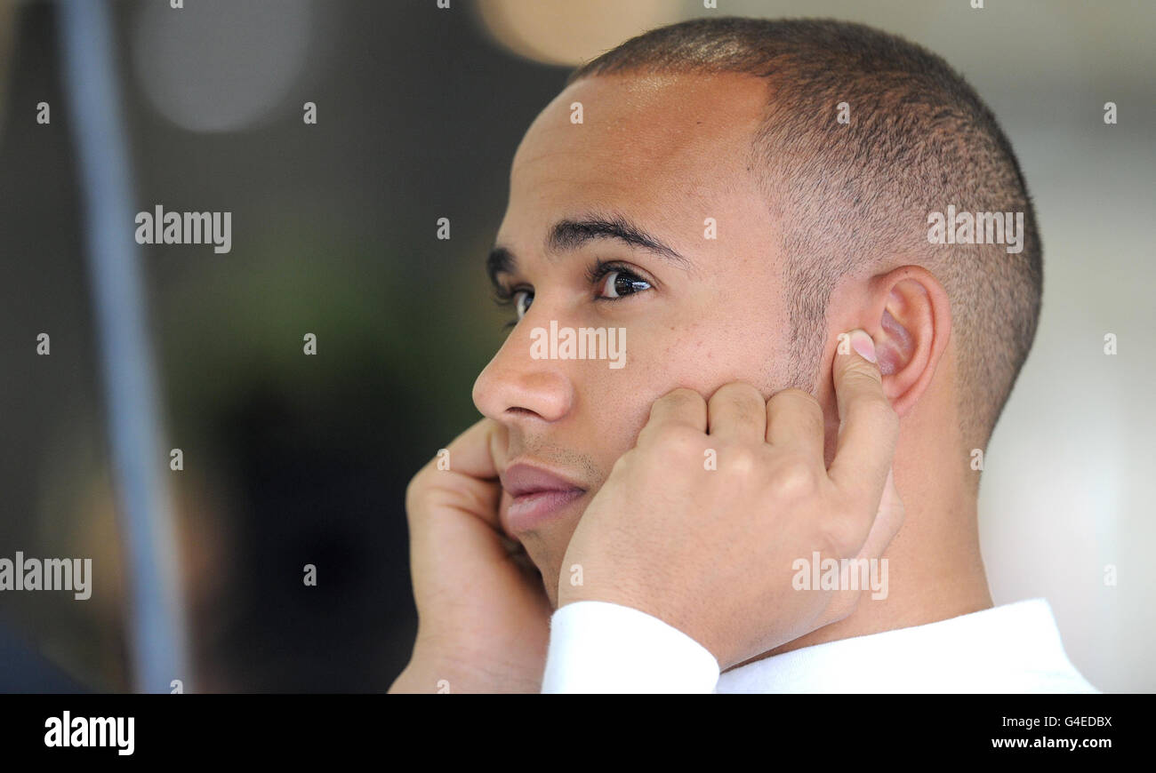 McLaren Mercedes' Lewis Hamilton in the team garage during the final ...