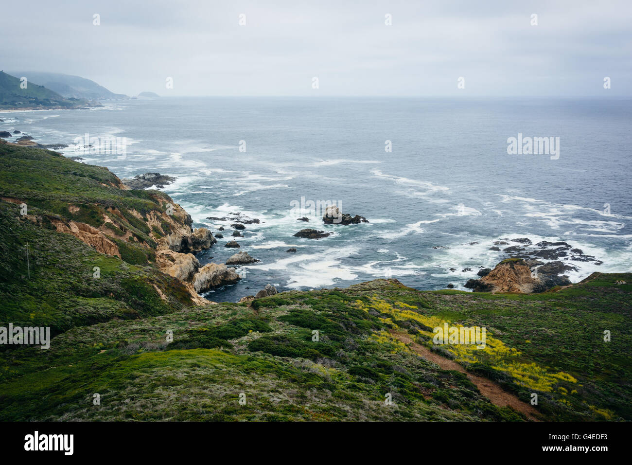 View of the rocky Pacific Coast from a bluff at Garrapata State Park ...