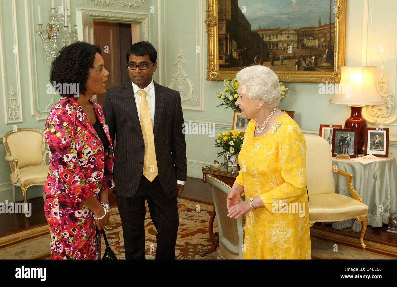 Britain's Queen Elizabeth II meets Aminatta Forna, winner of the 2011 ...