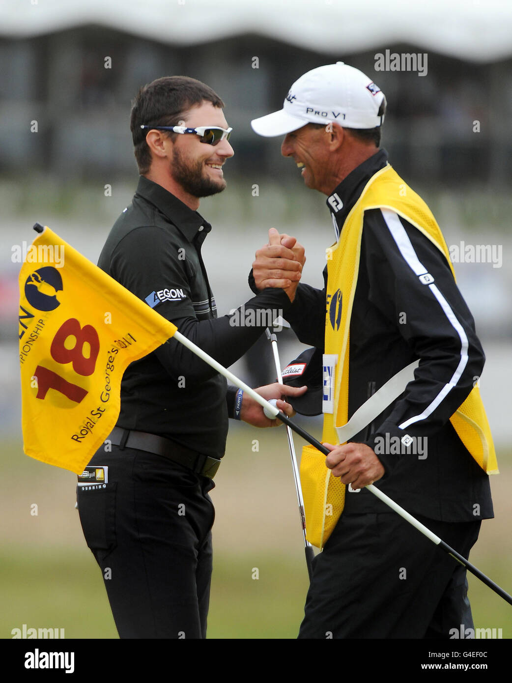 USA's Kyle Stanley (left) celebrates after finishing two under par with ...