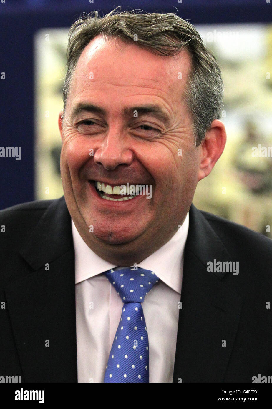 Defence Secretary Liam Fox during a visit to RAF Lossiemouth Stock ...