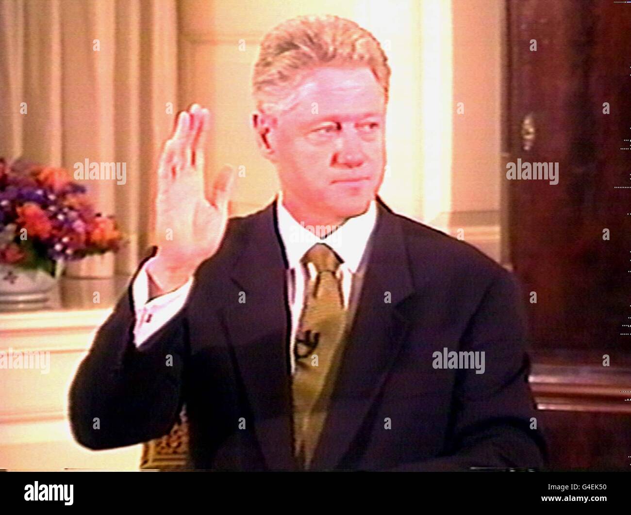 Video-grab of US President Bill Clinton, during his grand jury ...