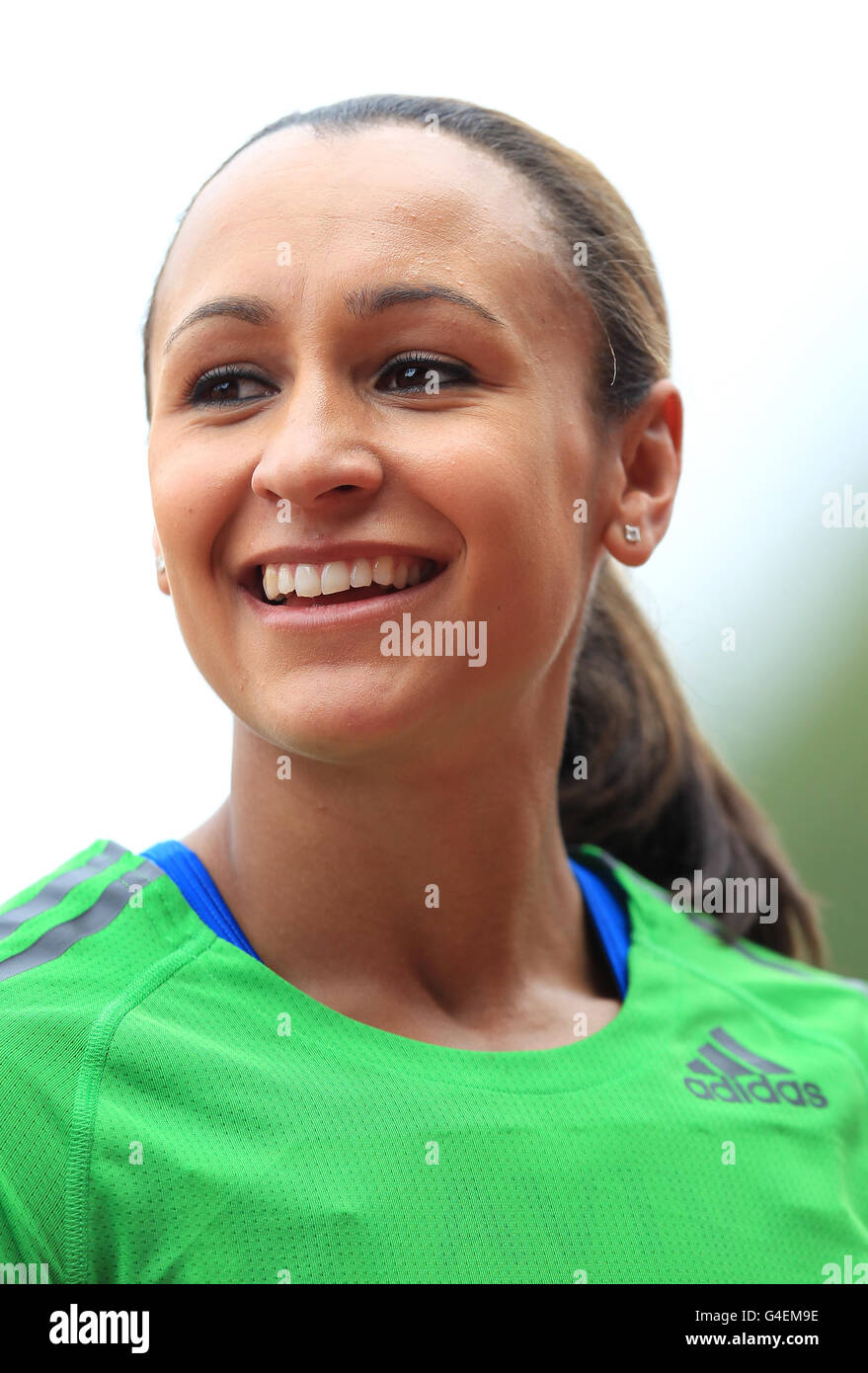 Jessica Ennis competes in the Women's Long Jump during the Aviva UK ...