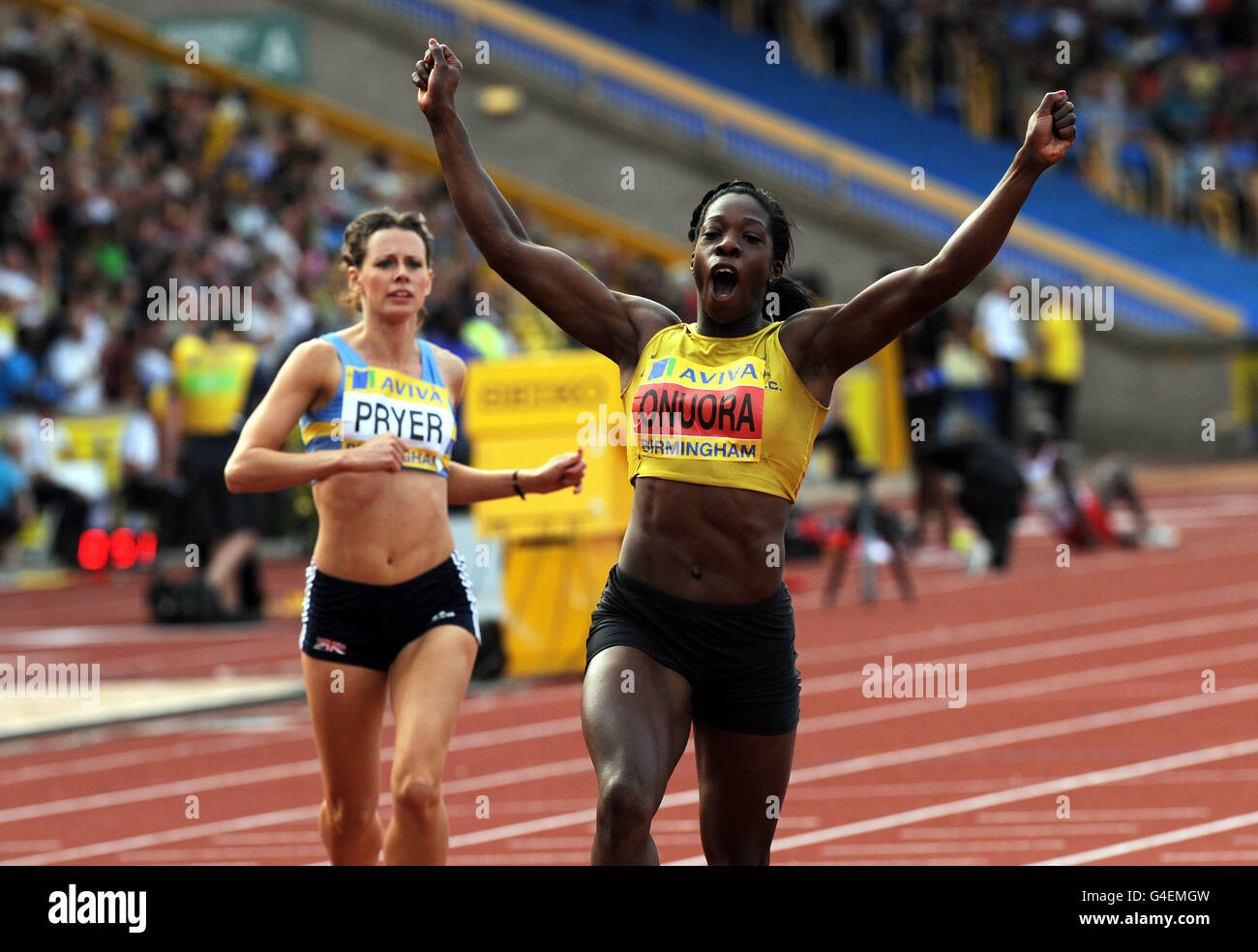 Anyika Onuora celebrates her victory in the Womens 200m Final during ...
