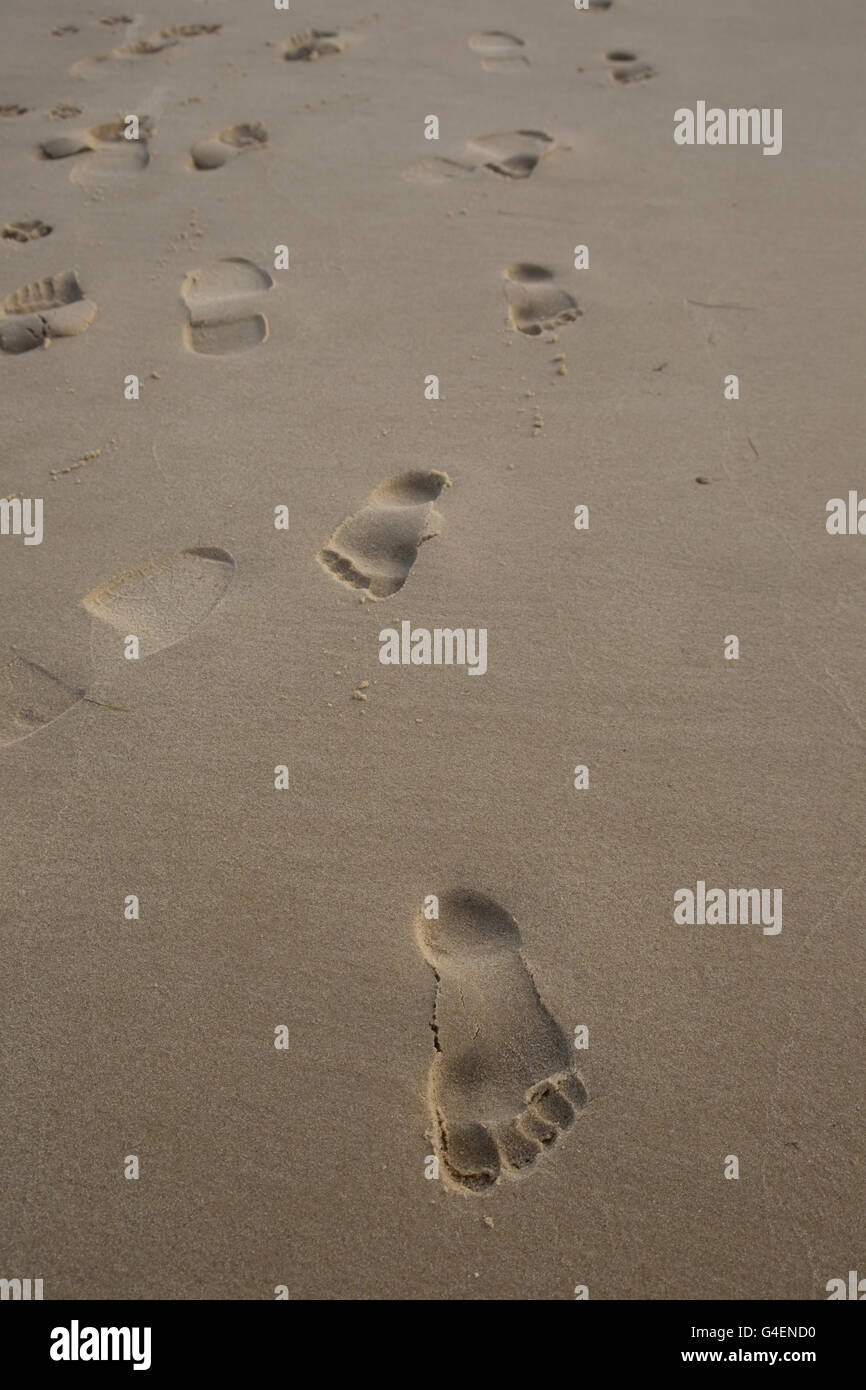 Fresh footprints on sandy beach Dune of Pyla Southern France Stock ...