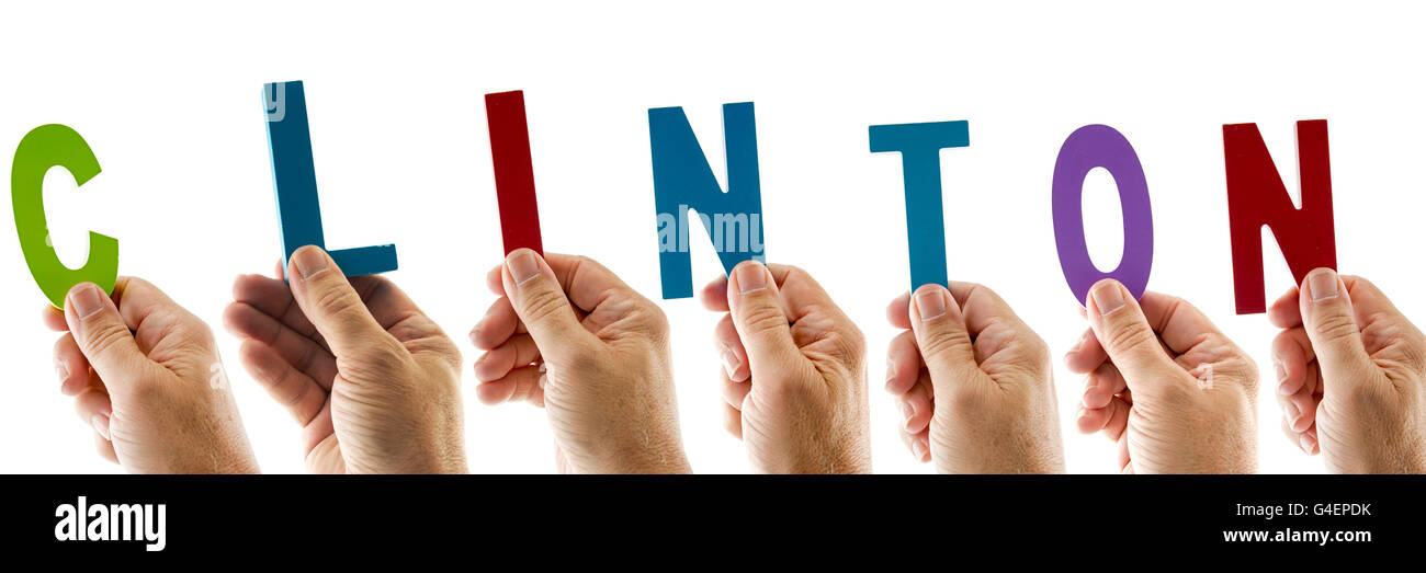 hands with the letters of clinton isolated on white Stock Photo - Alamy