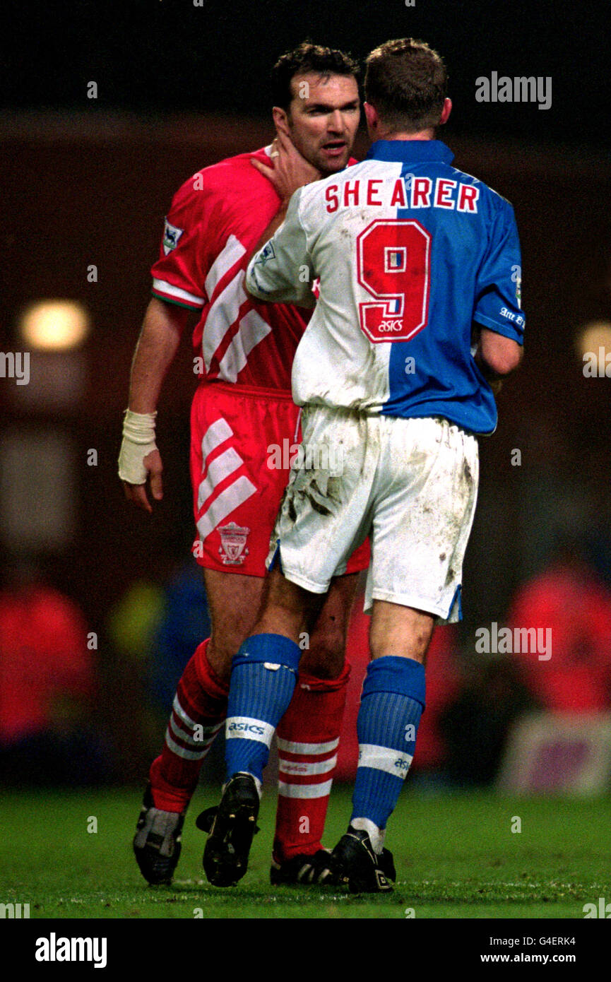 ALAN SHEARER, BLACKBURN ROVERS, GRABS NEIL RUDDOCK, LIVERPOOL, BY THE ...