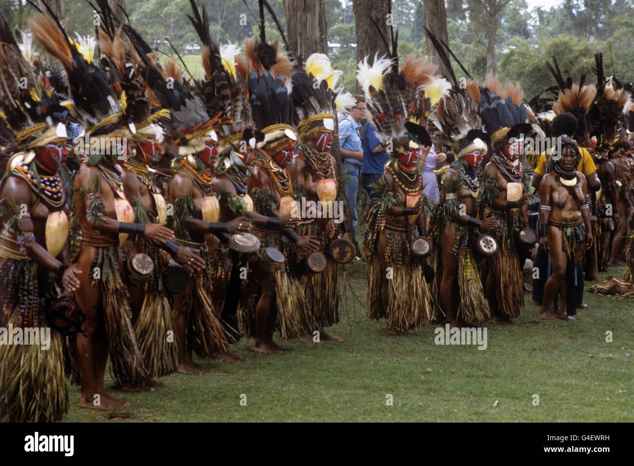 A group of Highland tribal dancers perform in front of The Queen during ...