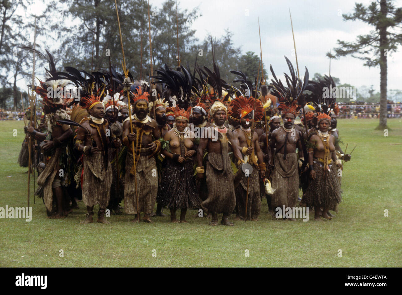 A group of Highland tribal dancers perform in front of The Queen during ...