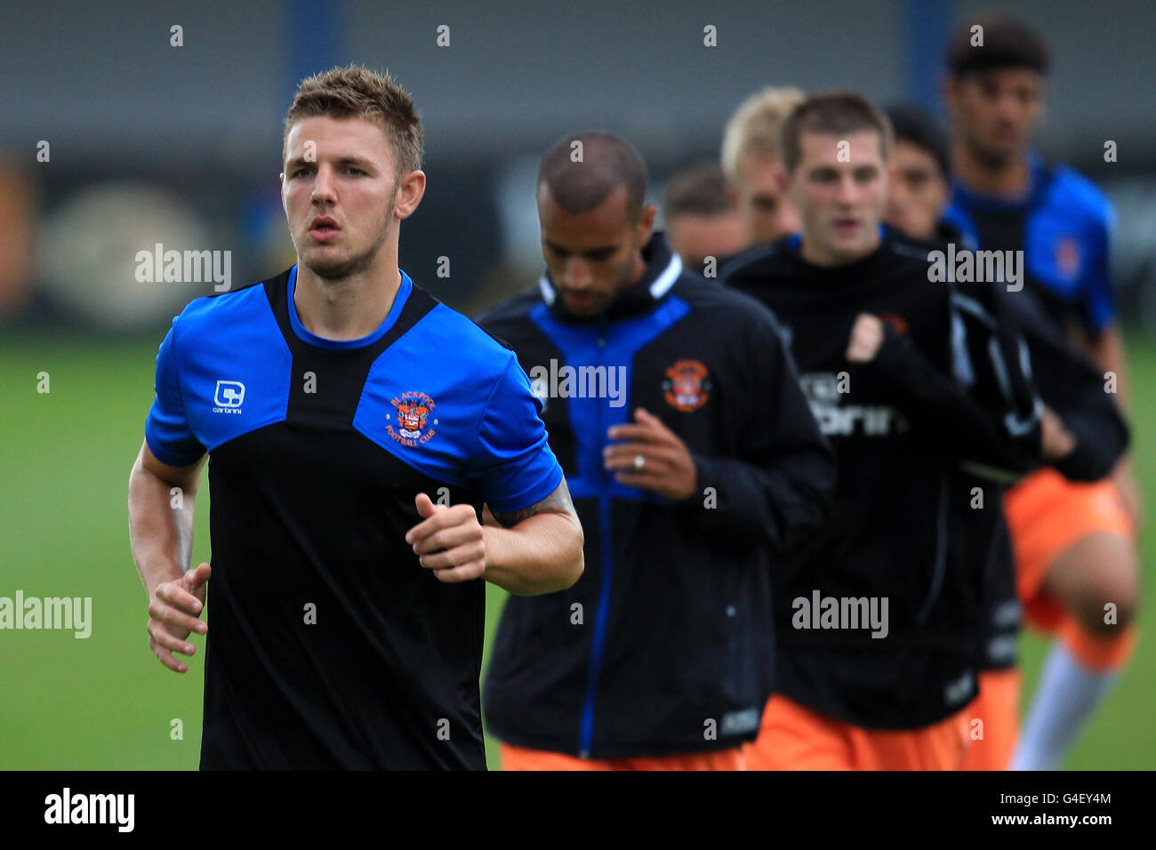 Soccer pre friendly lancaster city blackpool xi giant axe hi-res stock ...