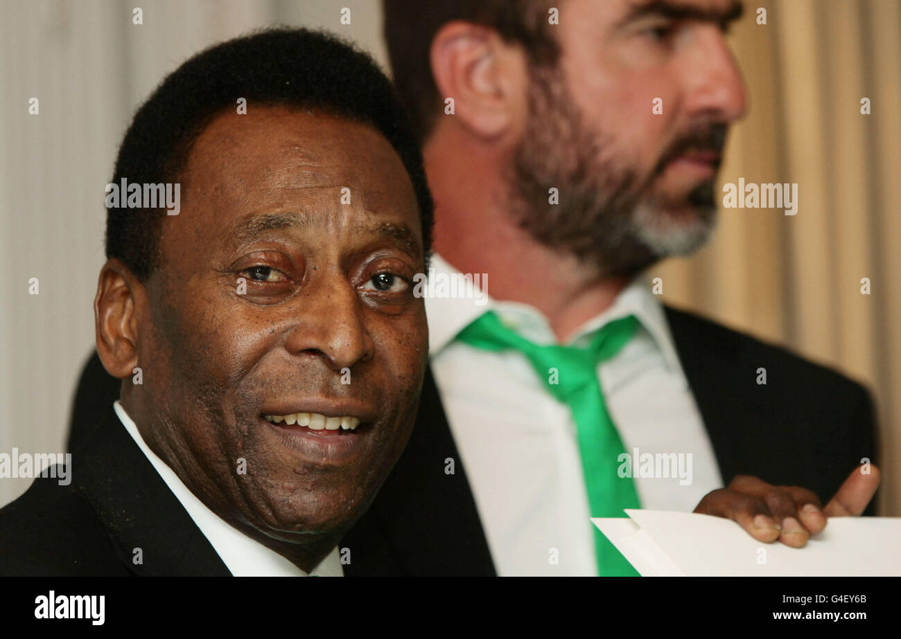 Pele (left) and Eric Cantona during the announcement of the Official ...