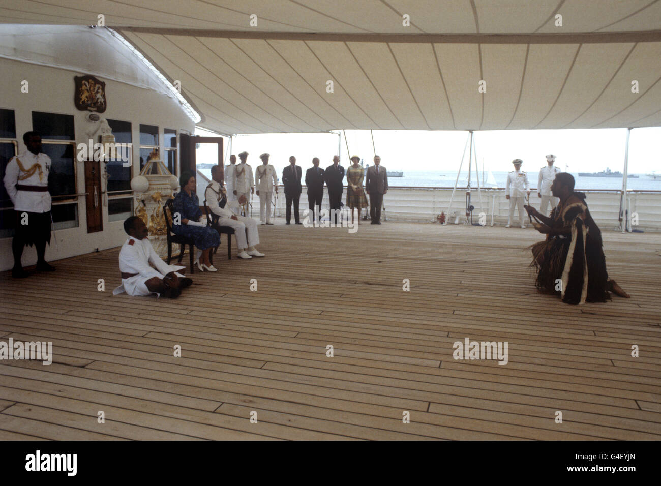 Fijian chiefs perform the traditional ceremonies of "Cavuikeleke" on ...