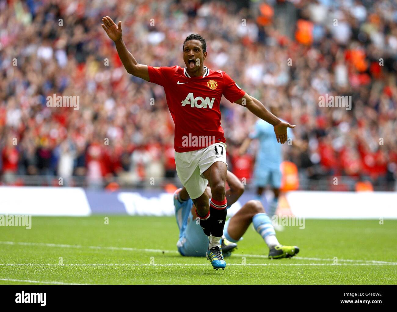 Manchester uniteds luis nani celebrates with the community shield hi ...