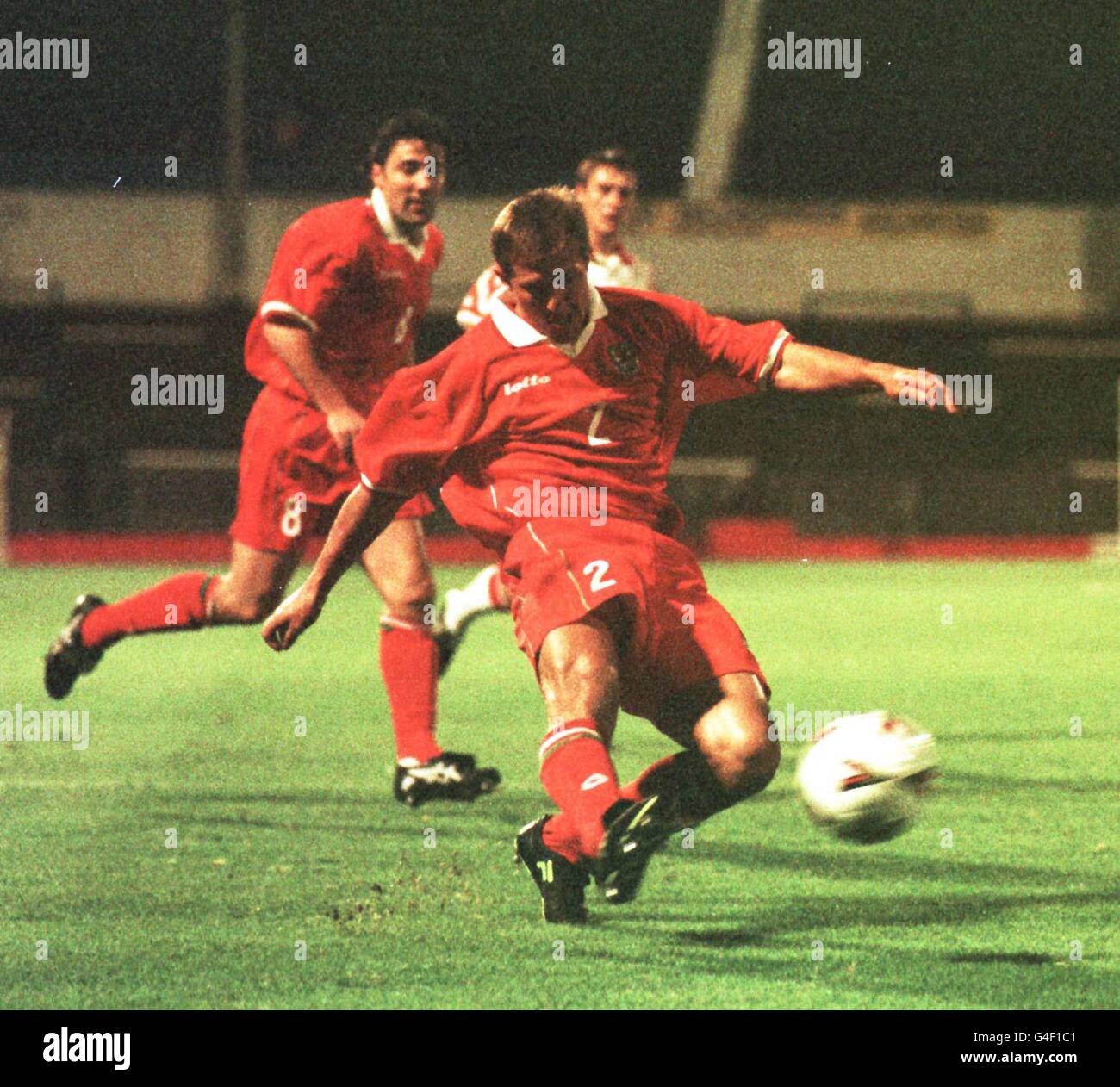 John Robinson scores the first goal for Wales in their European ...