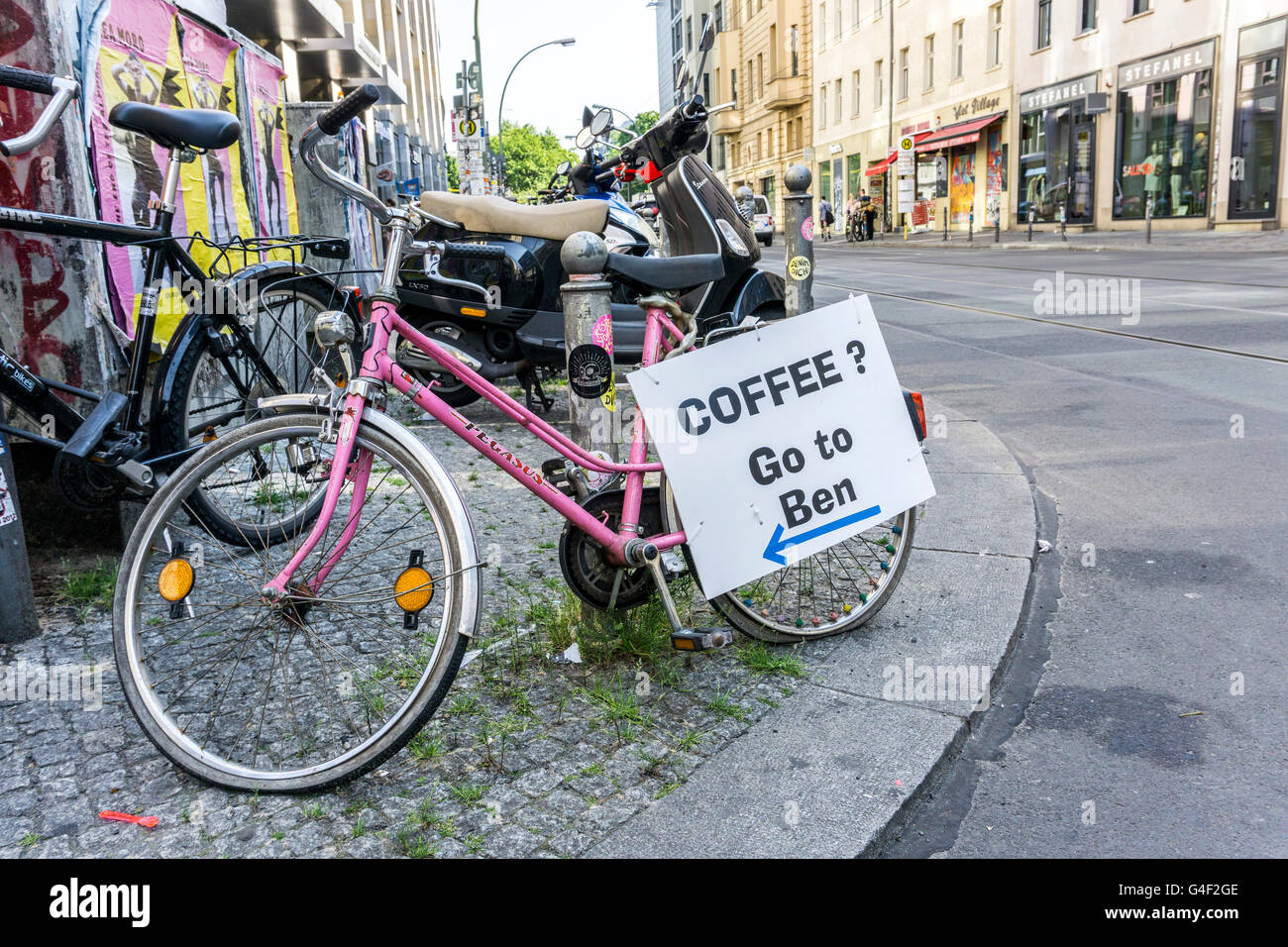 Advertising with a bike, sign for a coffee shop, Berlin, Germany Stock ...