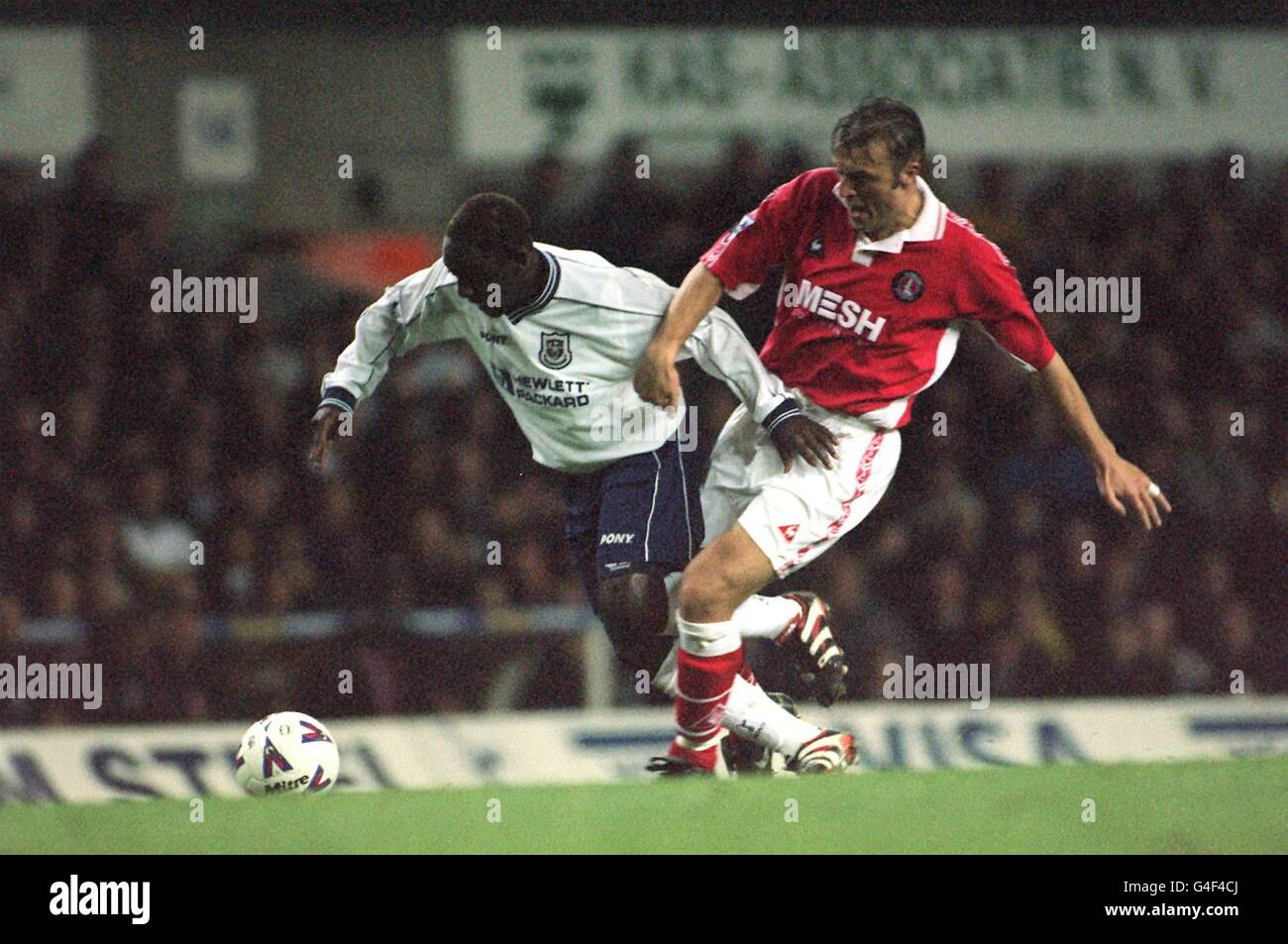 Tottenham Hotspur's Ruel Fox faces a challenge from Charlton Athletic's ...