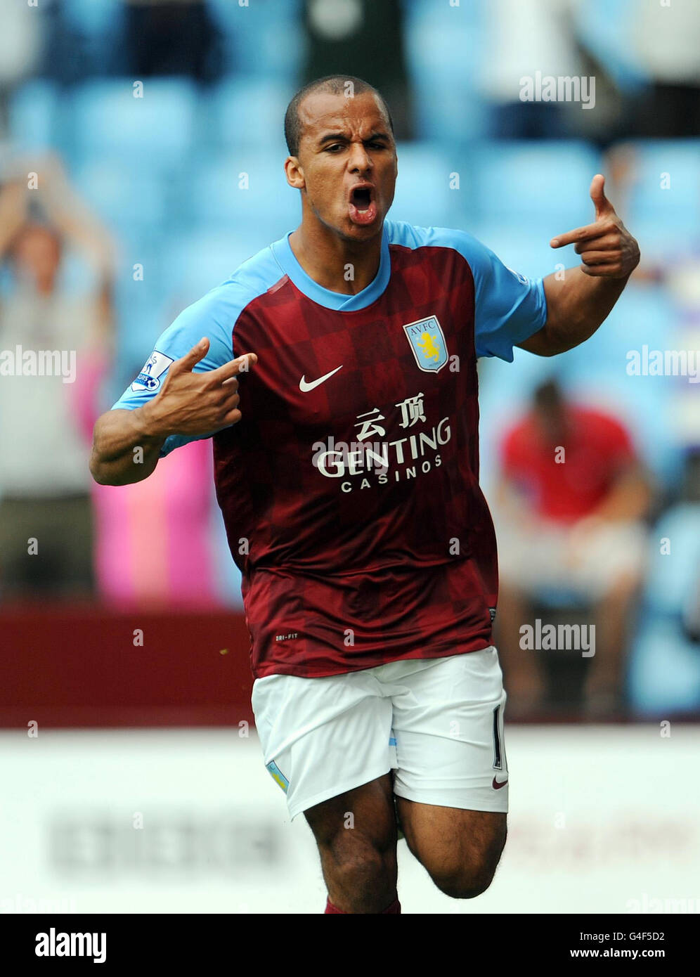 Aston Villa's Gabriel Agbonlahor celebrates after he scores the first ...