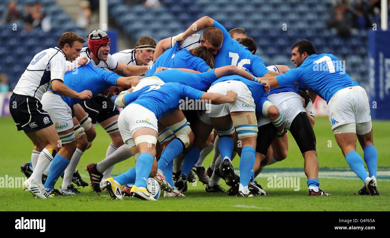 Scotland and Italy scrum during the EMC Test at Murrayfield, Edinburgh ...