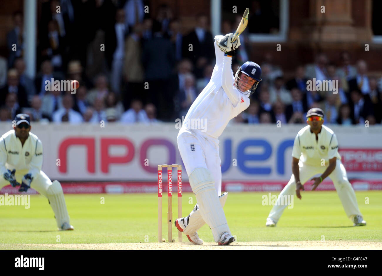 England's Stuart Broad bats during day four of the First npower Test at ...