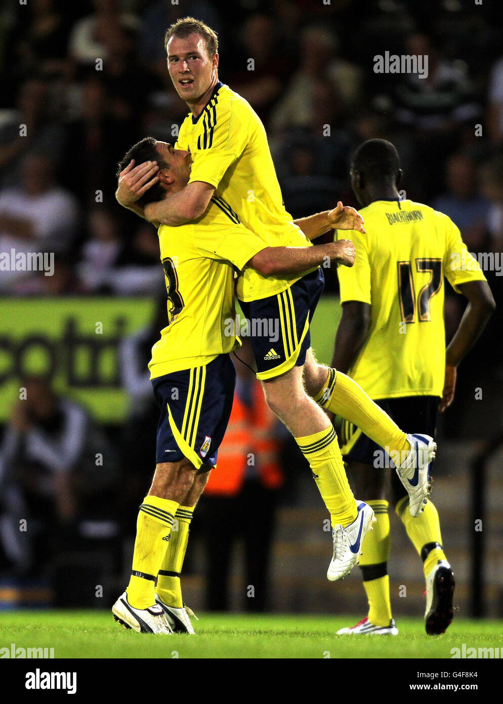 David Clarkson is congratulated by Lee Johnson after scoring Bristol ...