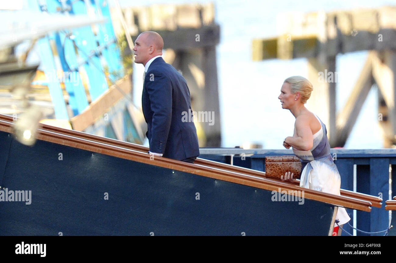 Zara Phillips and Mike Tindall arrive for an evening reception onboard ...