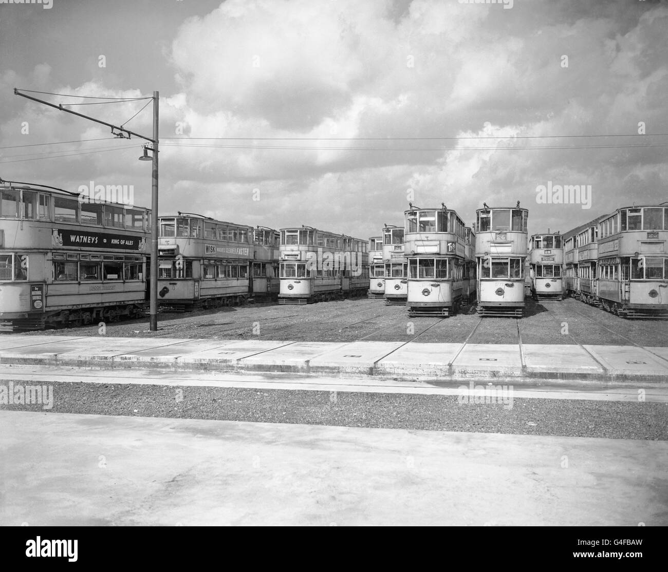 A general view of the grave yard of old trams at Charlton, London. The ...