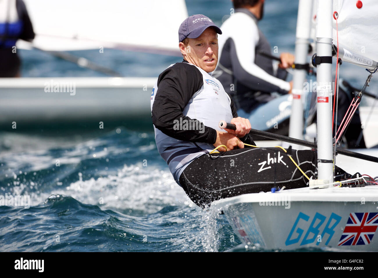 Great Britain's Paul Goodison looks for space on a crowded start line ...