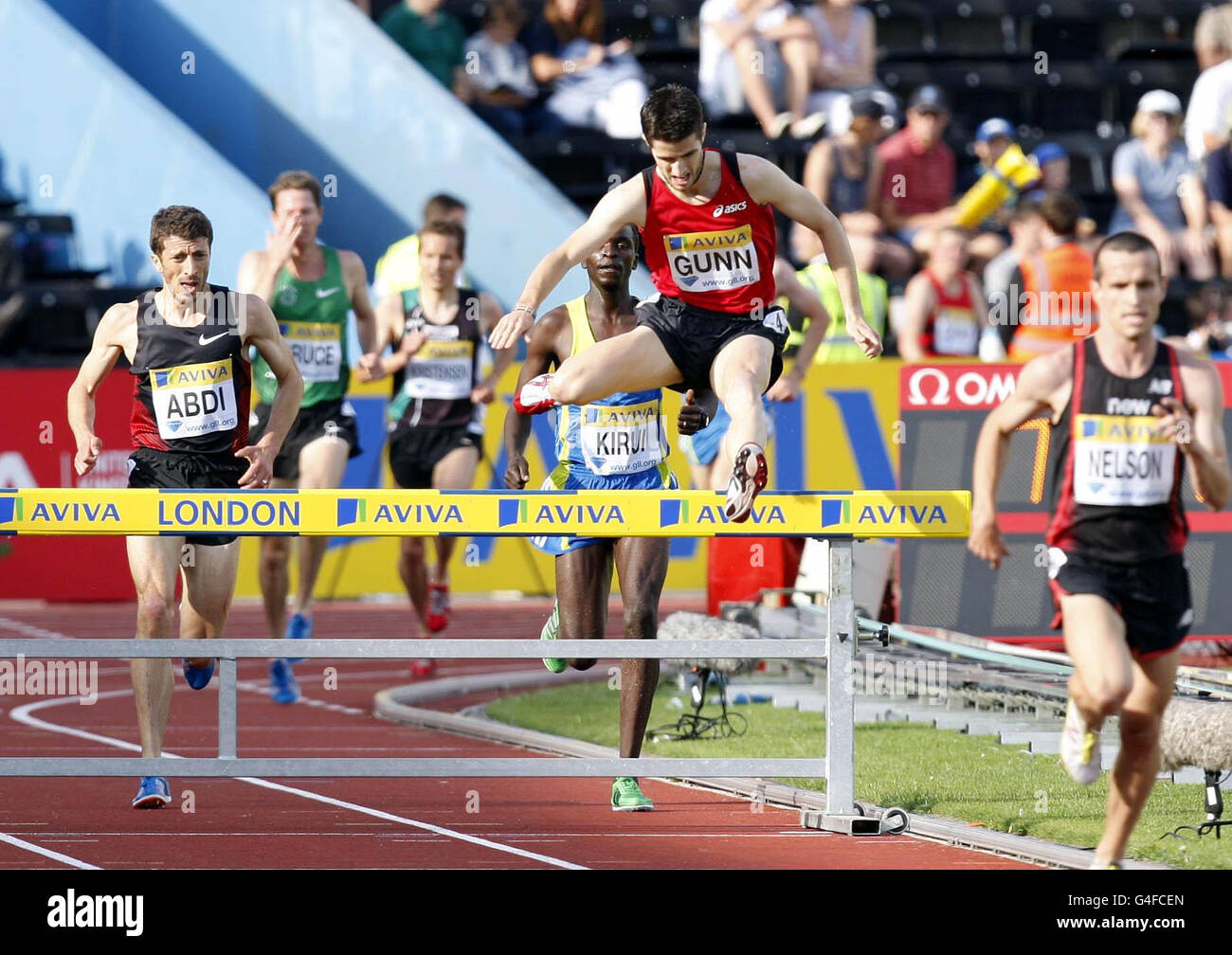 Great Britain's Luke Gunn (centre) during the Men's 3000m Steeplechase ...