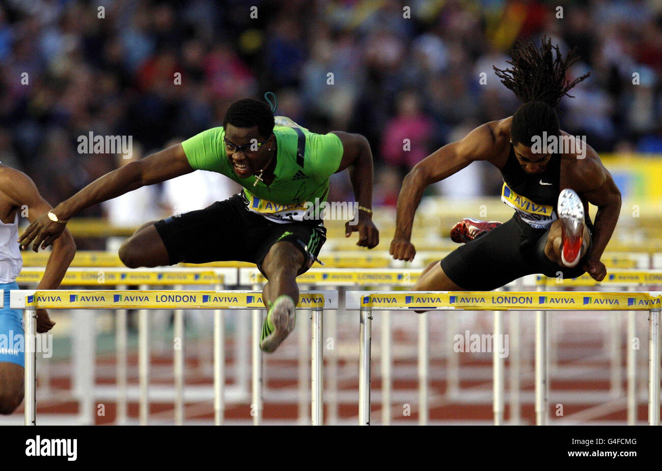 Cuba's Dayron Robles (left) wins the Men's 110m Hurdles during the ...