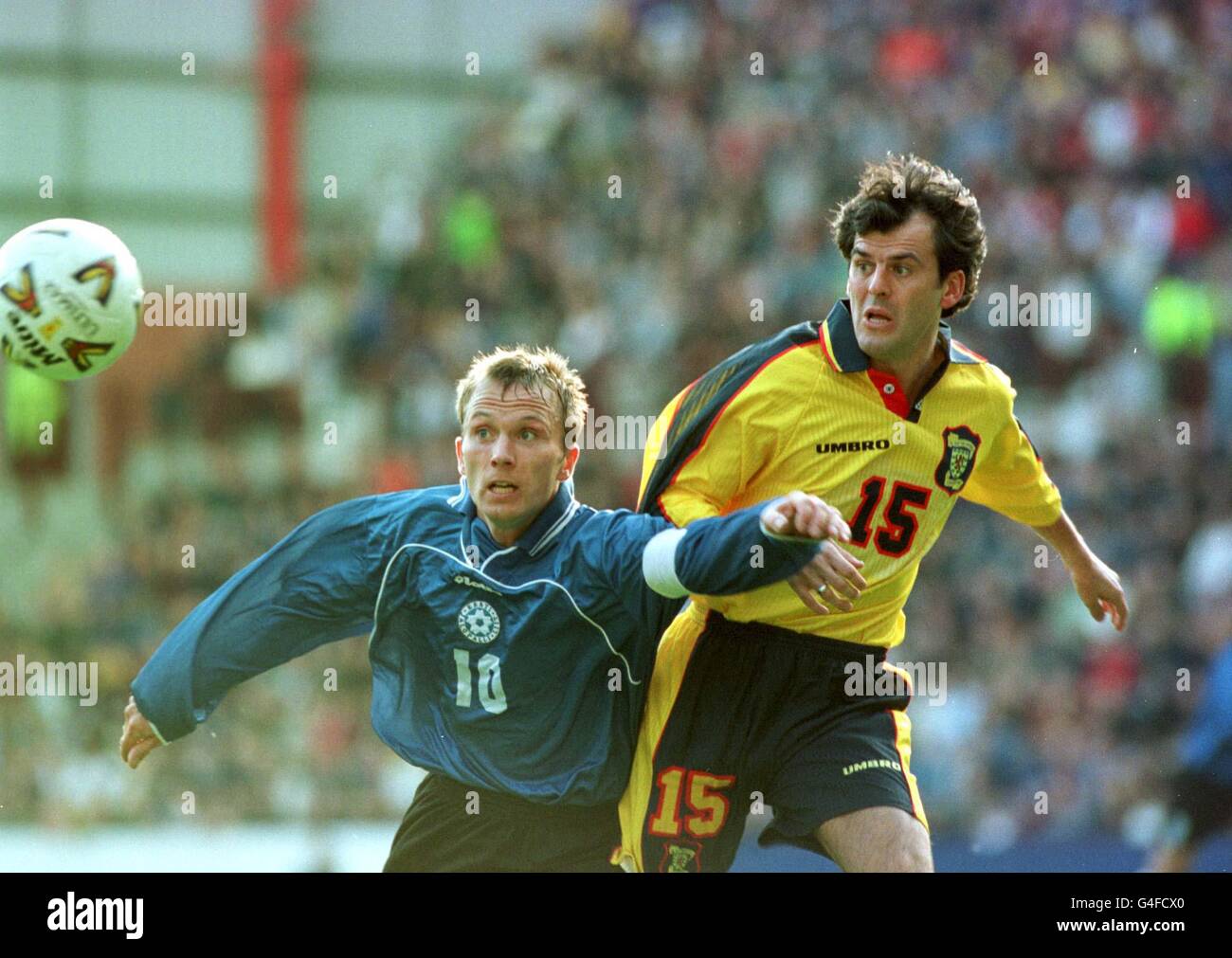 Estonia captain Martin Reim (left) and Scotland's Darren Jackson in ...