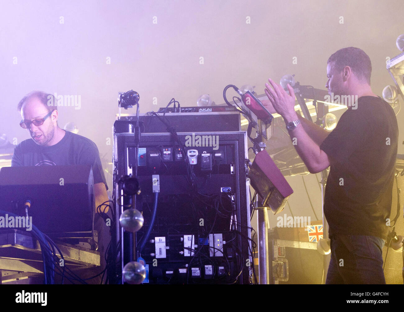 Ed Simons (right) and Tom Rowlands of the Chemical Brothers performs on ...