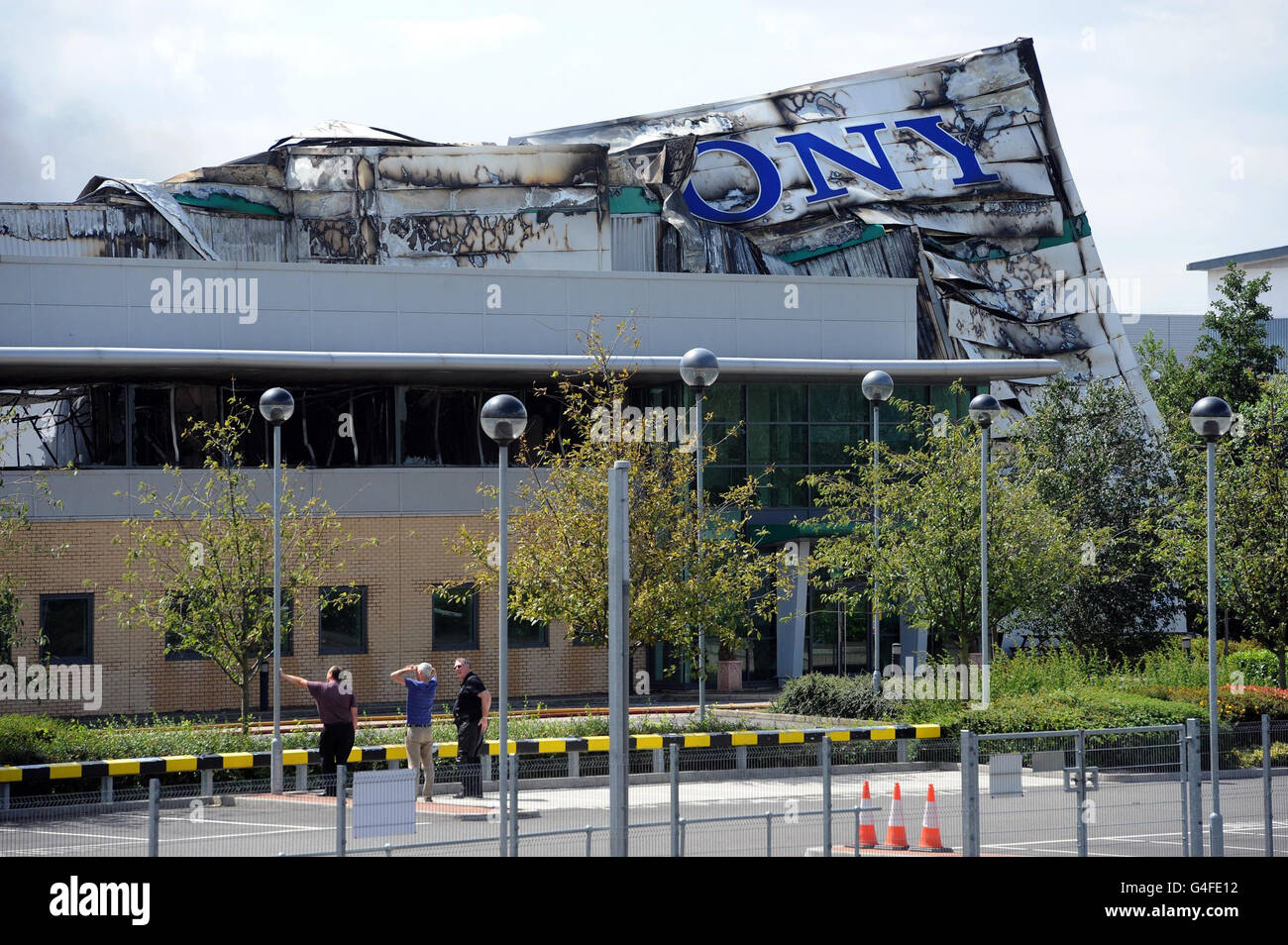 A general view of the damage caused by a huge fire at a Sony ...