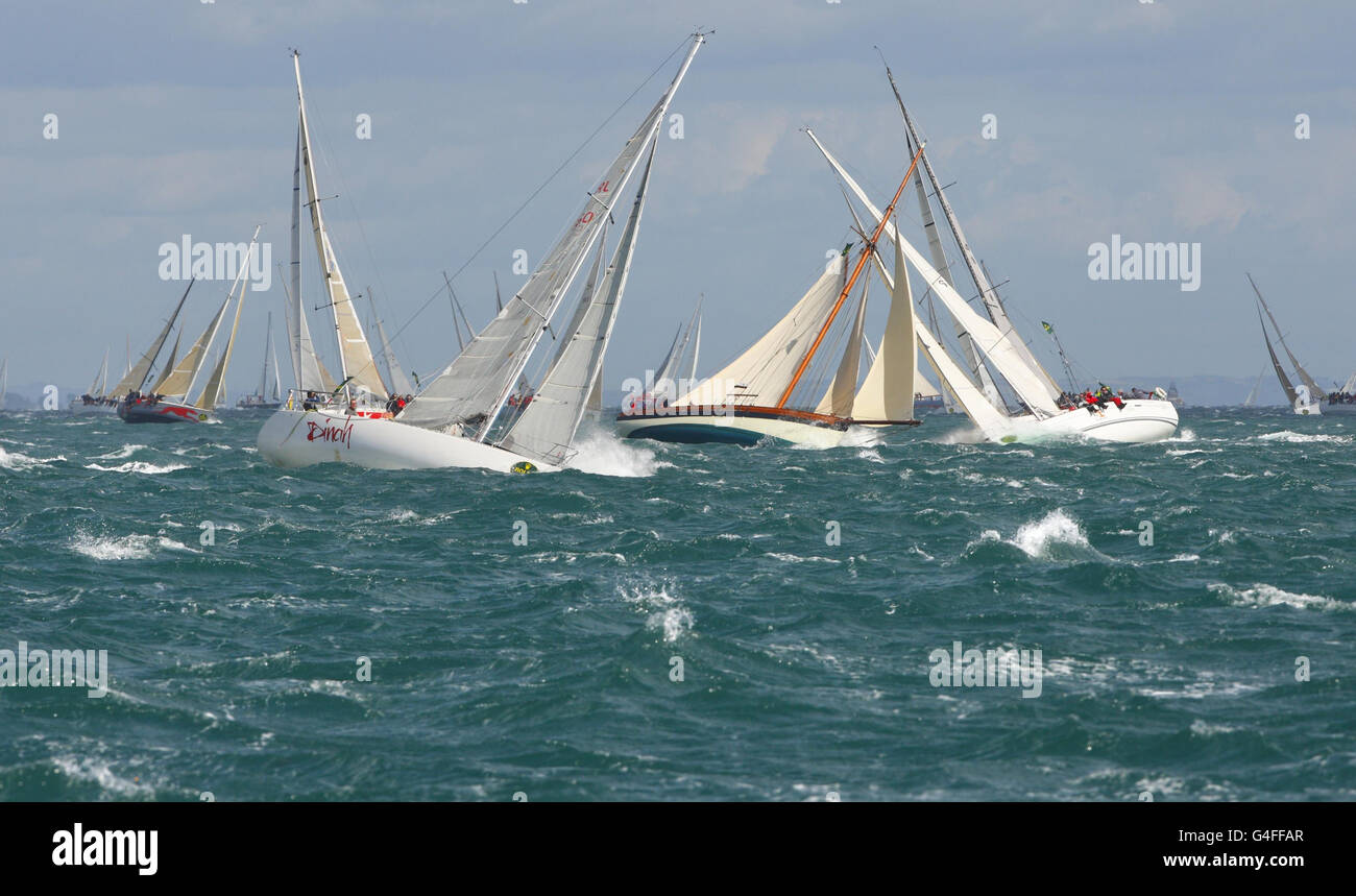 The fleet tack out of the western Solent at the start of the 44th ...