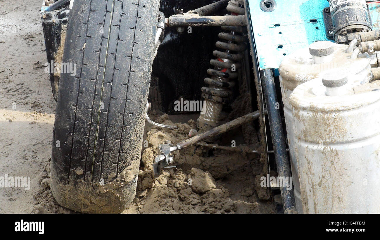 The Bluebird's broken front wheel upright, which caused Don Wales' UK ...